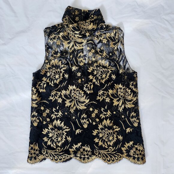 CHANEL | Tops | Chanel Black Gold Lace Sleeveless Top 34 | Poshmark